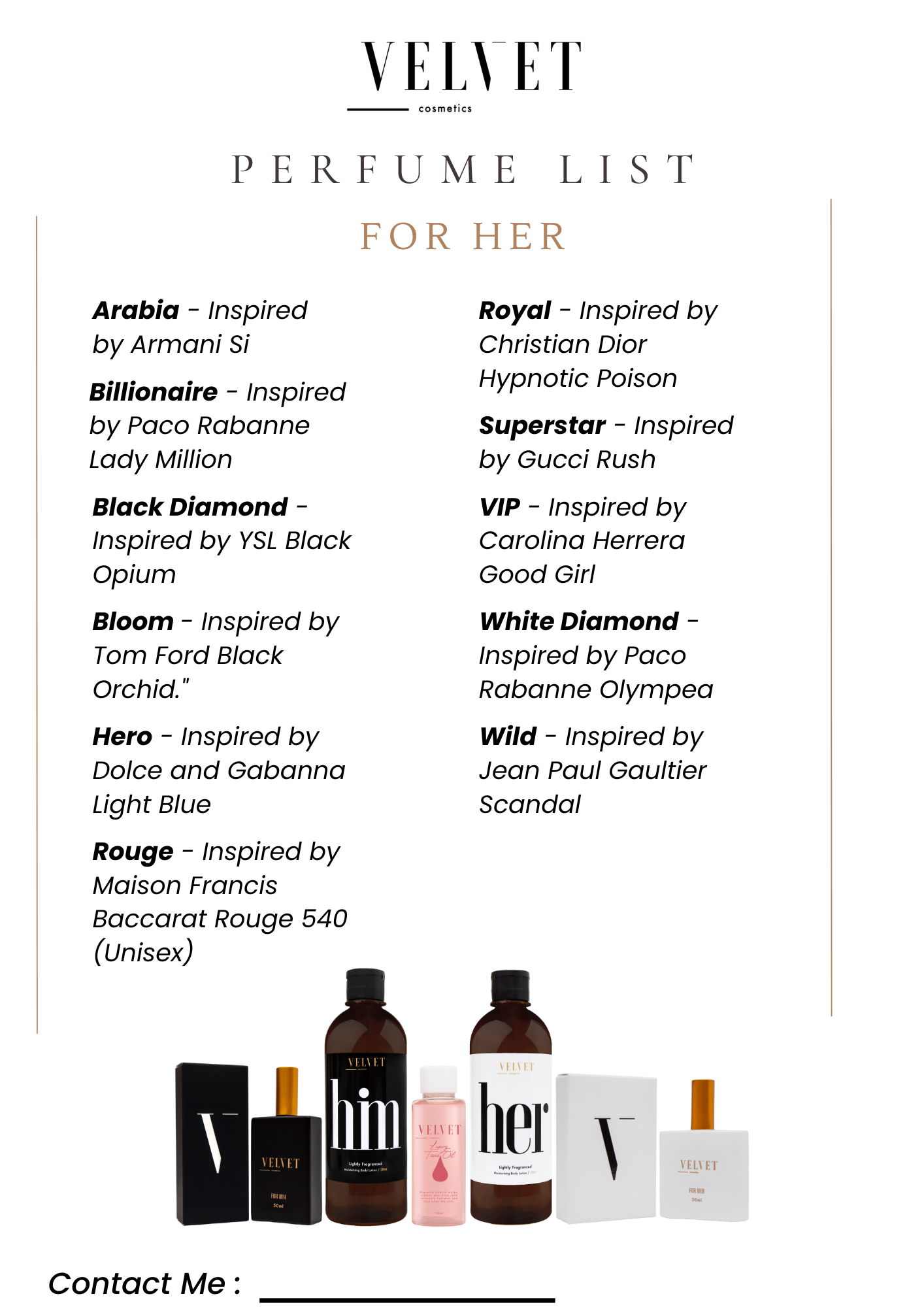 Perfume Lists – Velvet Cosmetics